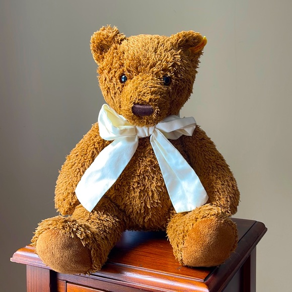 steiff | Toys | Steiff Plush Bear Vintage Ear Tag Bow Dark Caramel ...
